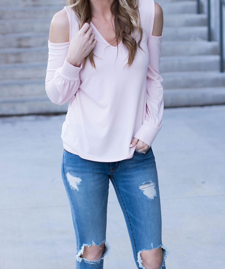 Distressed Denim Jeggings and Blush Pink Booties- Life By Lee